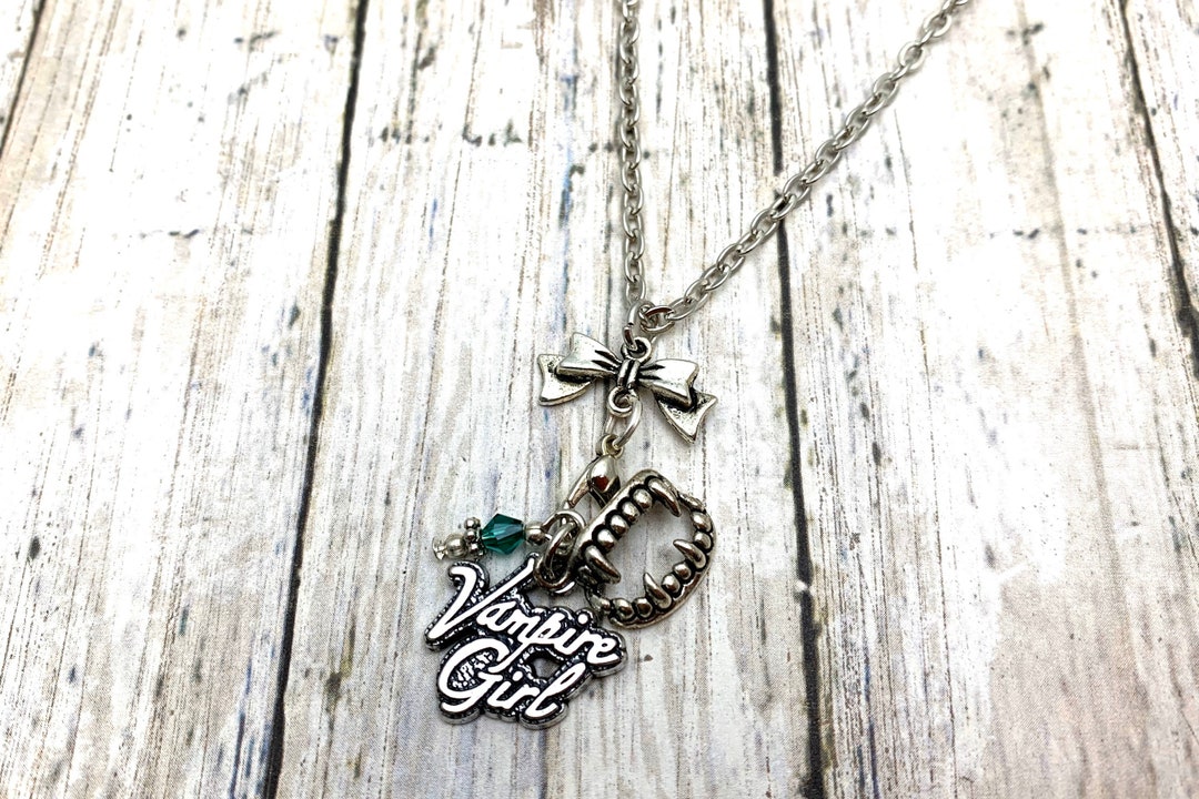 Vampire Girl and Fangs Silver Charm Necklace - Etsy
