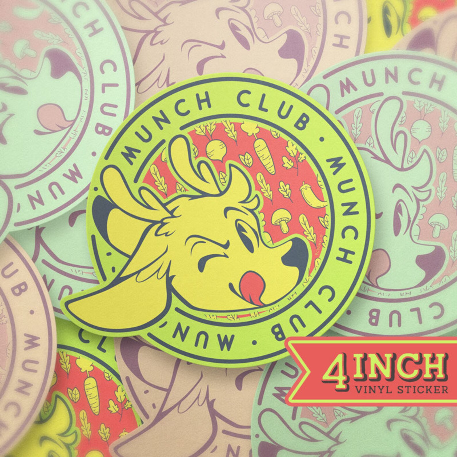 Munch Club Deer Cartoon Vinyl Sticker - Etsy