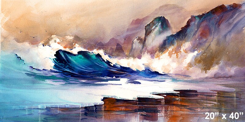 Colorful Ocean Wave Watercolor Painting PRINT. Beach Art. | Etsy