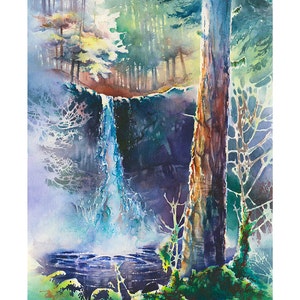 Silver Falls Watercolor Painting PRINT. Oregon Waterfall. Pacific ...