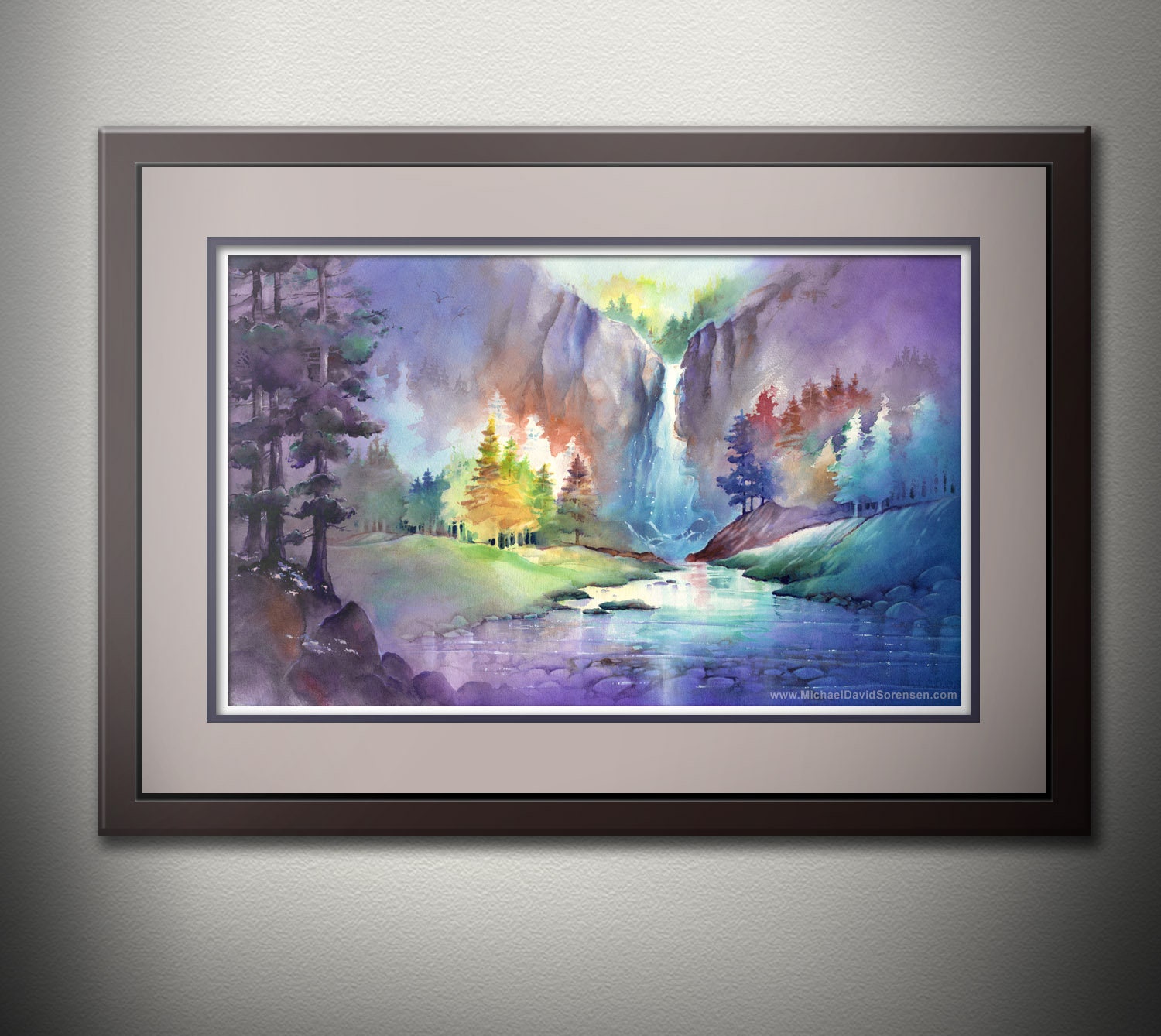 Hidden Falls - Watercolor PRINT. Whimsical Waterfall Landscape Painting ...