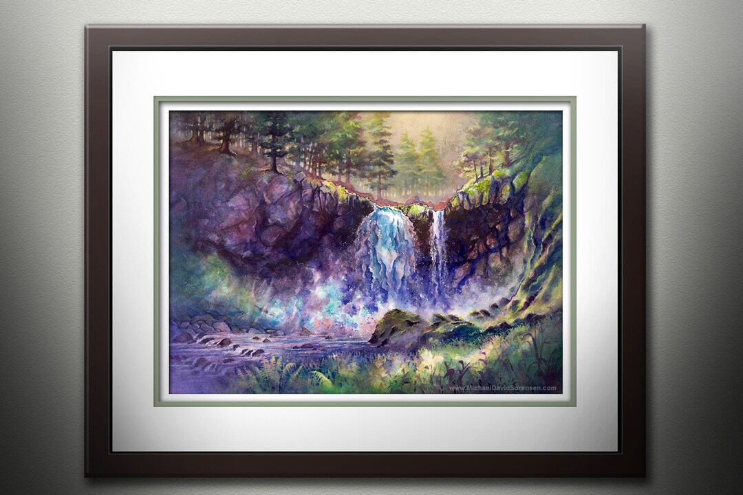 Central Oregon Waterfall Wall Art, Oregon Watercolor PRINT Waterfall ...