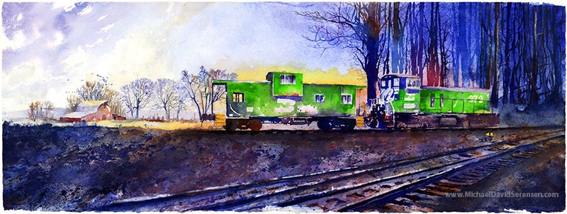 Burlington Northern Train PRINT. Train Watercolor Painting. - Etsy