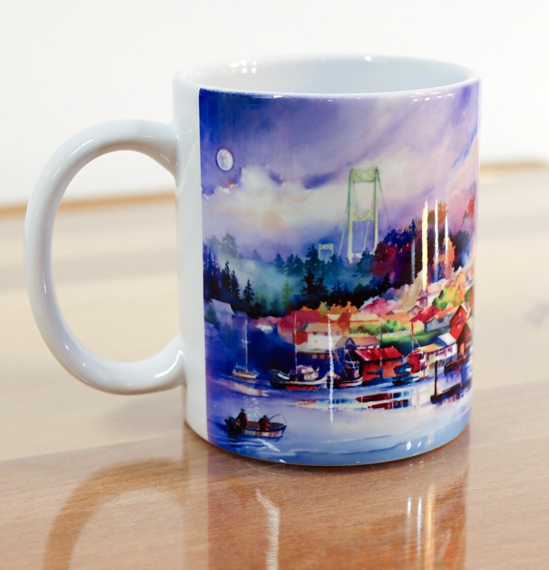 Gig Harbor Watercolor Art Mug, Puget Sound, Washington State Gift - Etsy