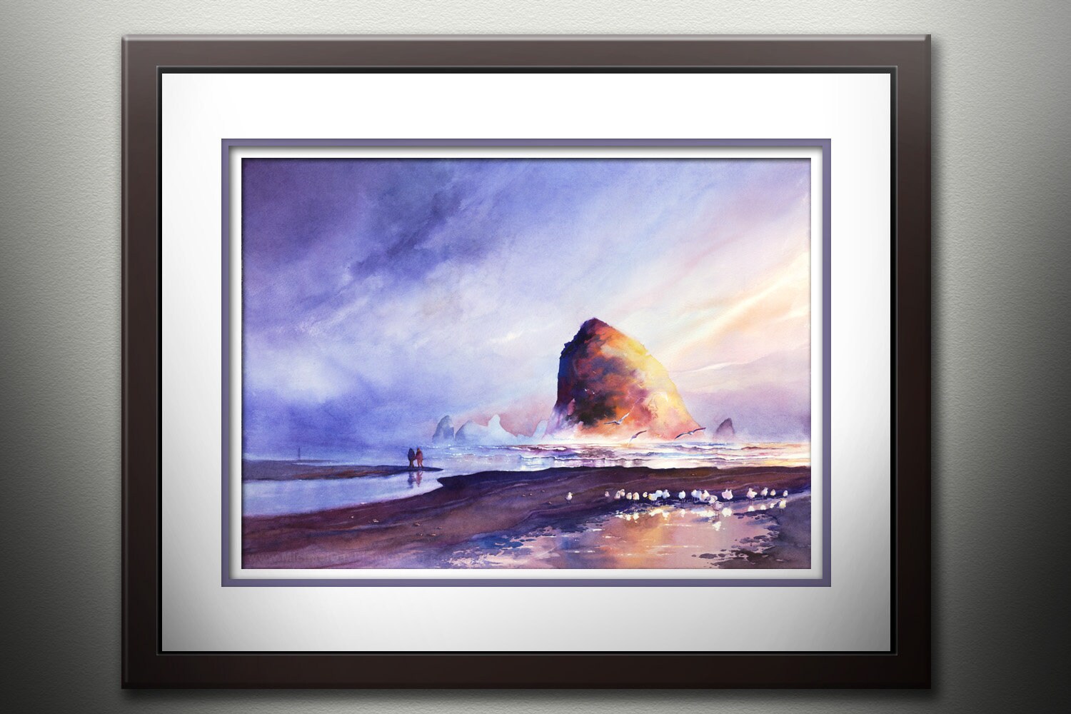 Sunset on Cannon Beach Oregon Coast Watercolor Art PRINT. | Etsy