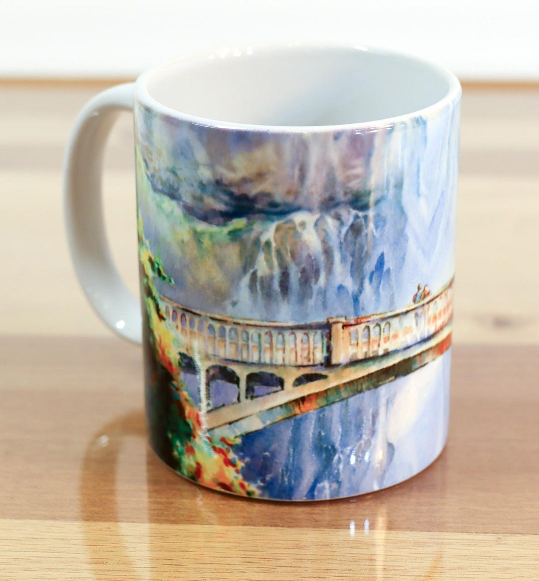 Multnomah Falls Bridge Watercolor Mug, Oregon Souvenir, Columbia River ...