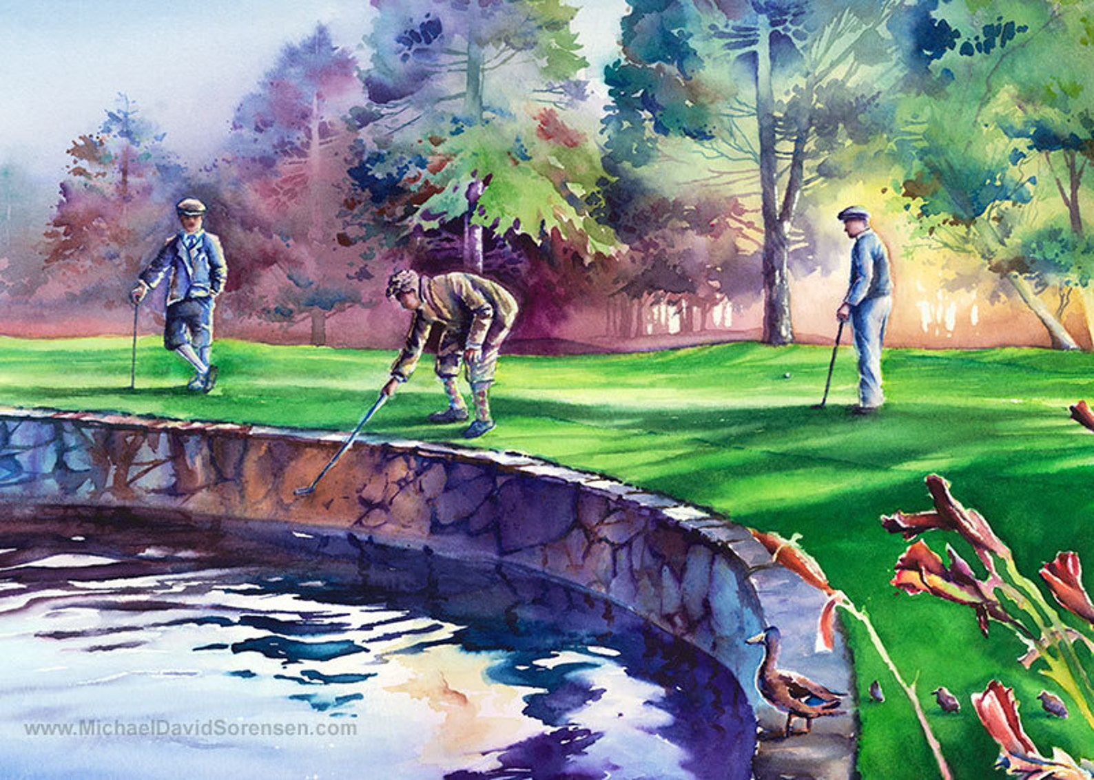 Golf Watercolor Art. Golfers on the Green. Royal Oaks Golf - Etsy