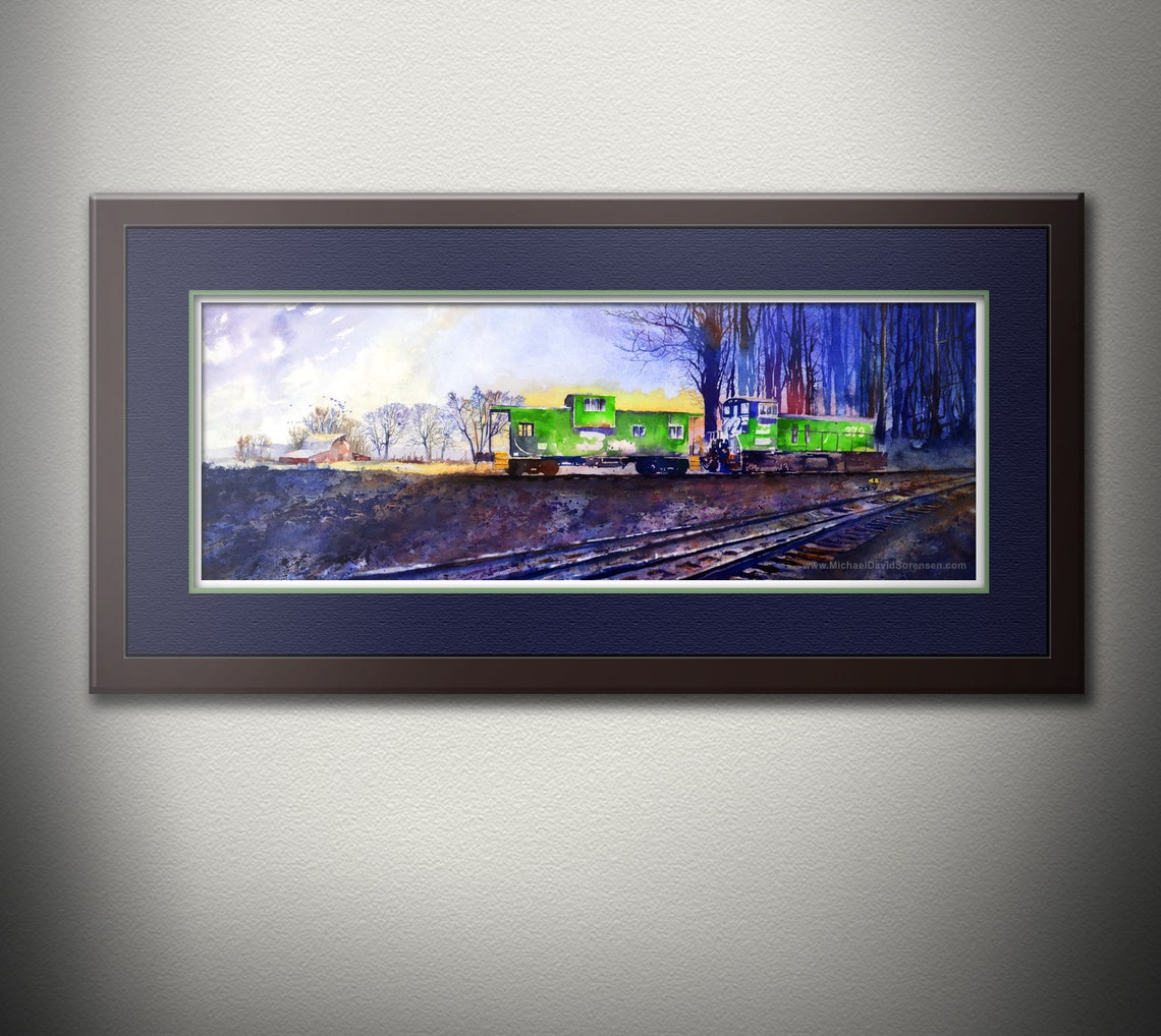 Burlington Northern Train PRINT. Train Watercolor Painting. - Etsy