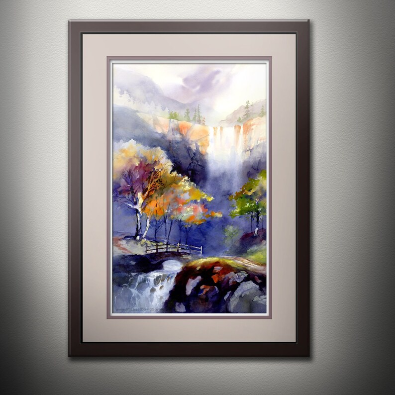 Colorful Waterfall Art PRINT. Watercolor Landscape Painting. | Etsy