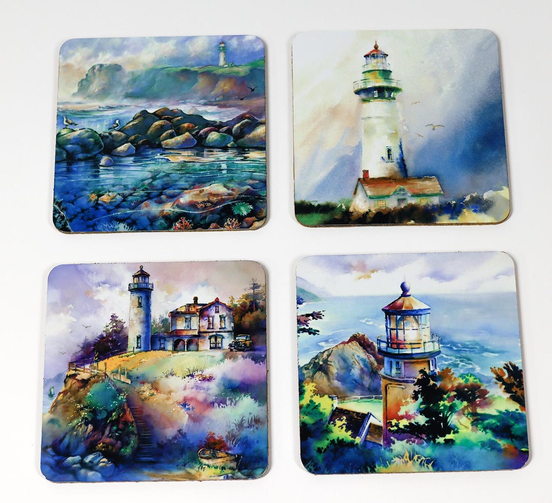 Lighthouse Watercolor Coasters, Lighthouse Home Decor, Lighthouse ...
