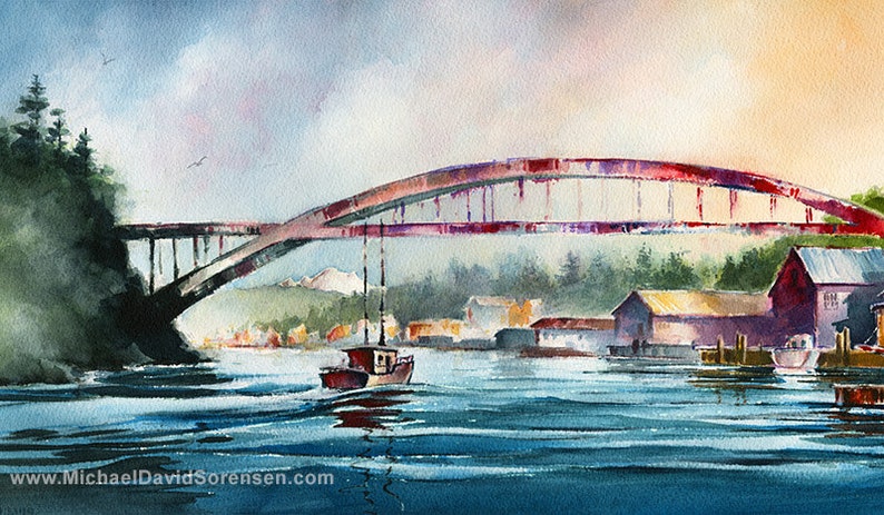 Rainbow Bridge Watercolor Print – La Conner Washington Artwork - Etsy