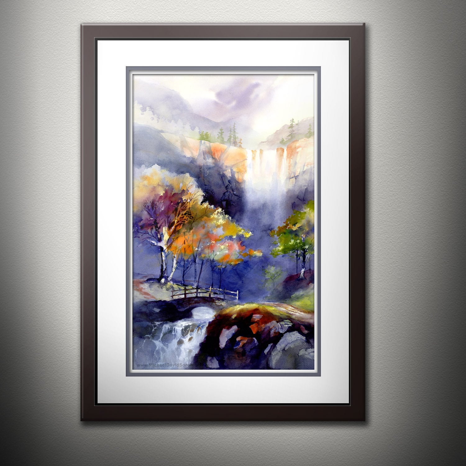 Colorful Waterfall Art PRINT. Watercolor Landscape Painting. - Etsy