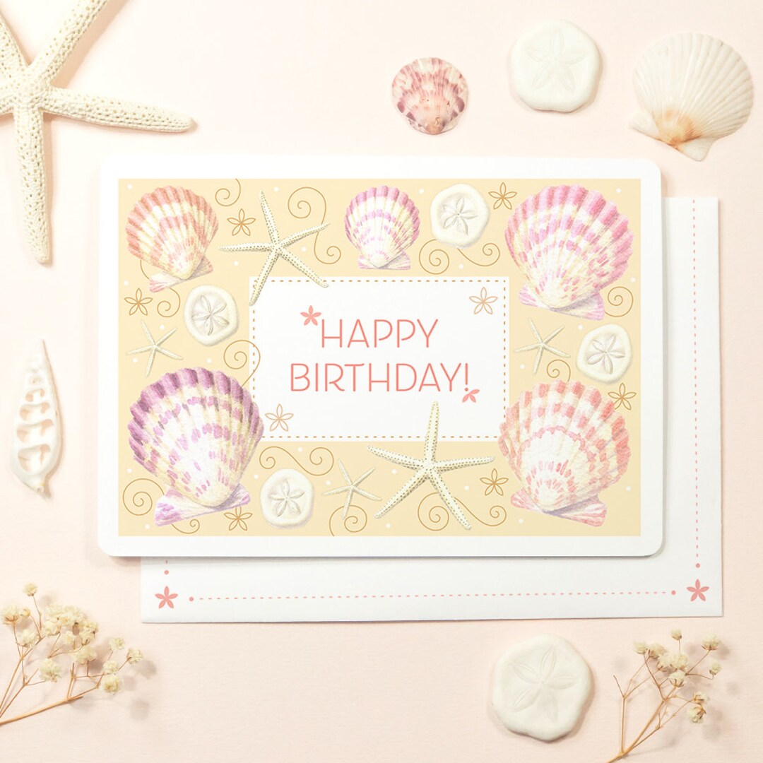 Scallop Seashell Birthday Card Happy Birthday Beach Card - Etsy Österreich