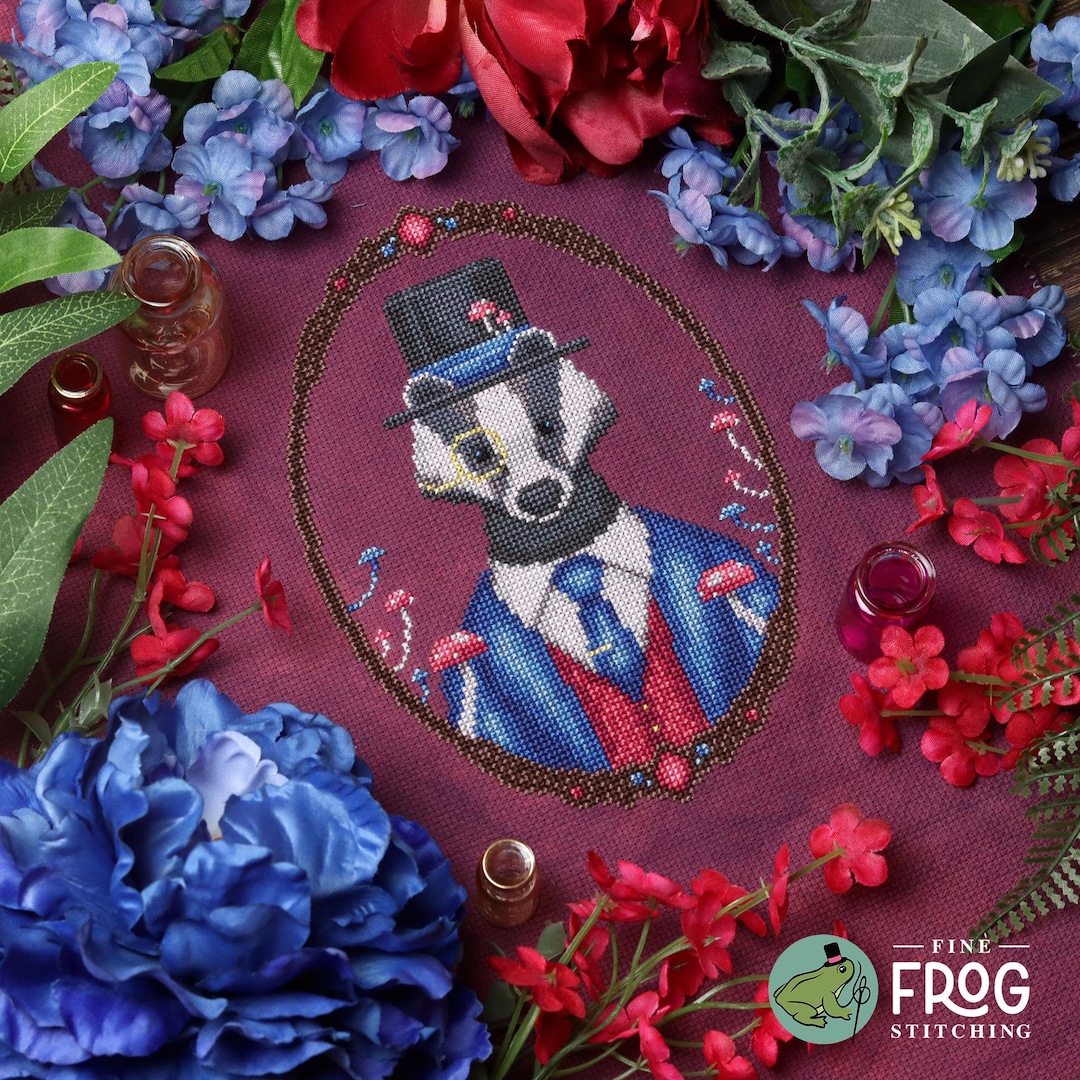 Badger Fancy Fairytale Cross Stitch Pattern PDF Woodland Cottagecore ...