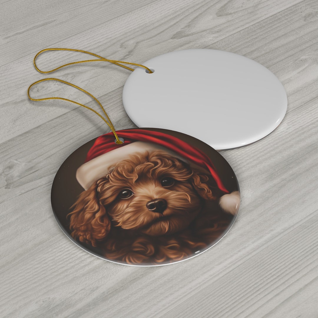 Mini Poodle Brown Miniature Poodle Christmas Tree Ornament Dog in Red ...
