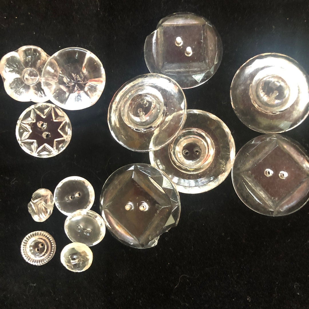 Lot of Gorgeous Vintage Clear Glass Buttons, 14 in All, 3 Sizes ...