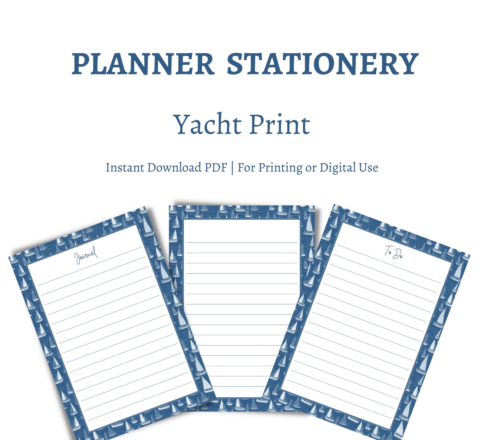 Stationery Instant Download Planner Printable Hamptons Theme Sail Boats ...