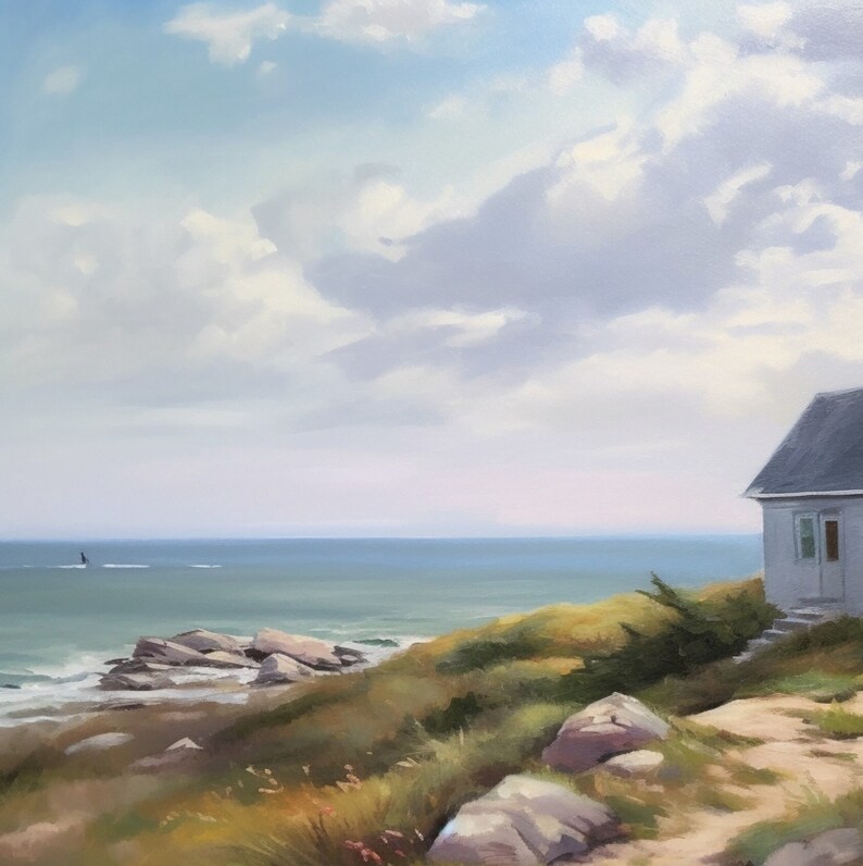 Cape Cod Cottage Landscape Oil Painting New England Coastal for Frame ...