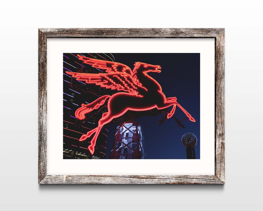 Dallas Pegasus Wall Art, Flying Mobil Pegasus, Dallas Photography, Neon ...
