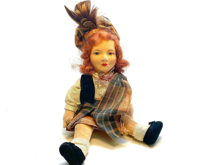 Vintage Chad Valley Co. Cloth Doll, Scottish Highlands Costume, All ...