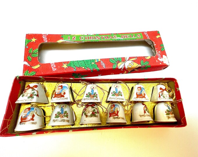 Vintage Christmas Bells in Original Box, 12 Bells Feature Santa ...