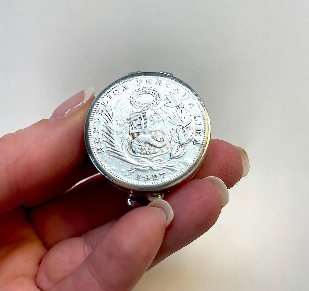 Vintage Sterling Silver Peruvian Coin Snuff Box, Pill Box, 1927 Peru 1/ ...