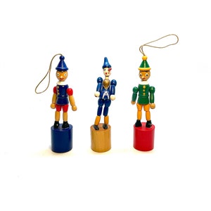 Vintage Push Puppets, Pinocchio, Wooden, Toy, Ornaments, Collapsable ...
