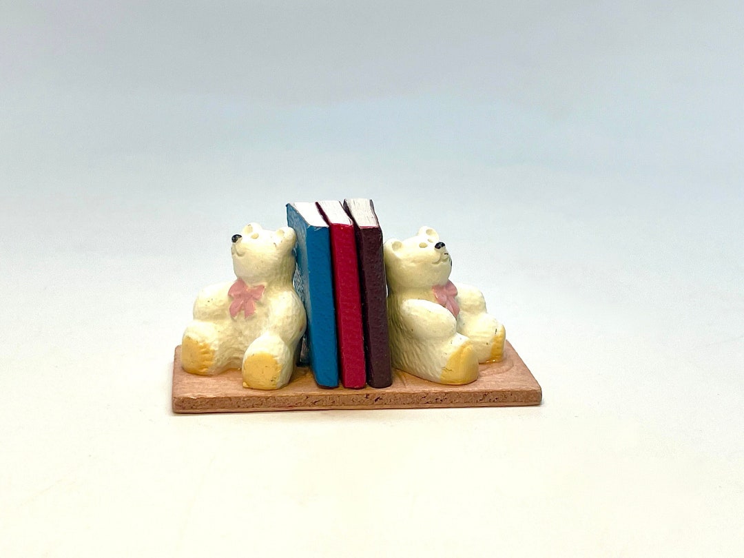 Dollhouse Children's Books With Teddy Bear Bookends, Miniature, Library ...
