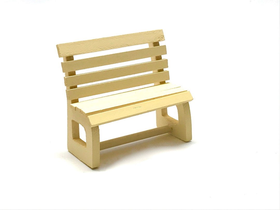 Dollhouse Bench, Garden Bench, Park Bench, Pale Yellow, Wood, Miniature ...