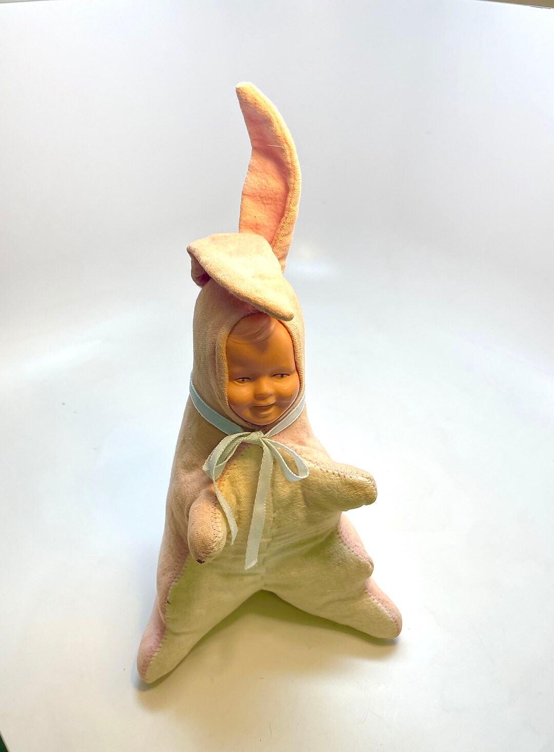 Antique Straw Stuffed Easter Bunny With Celluloid Baby Face, Rabbit ...