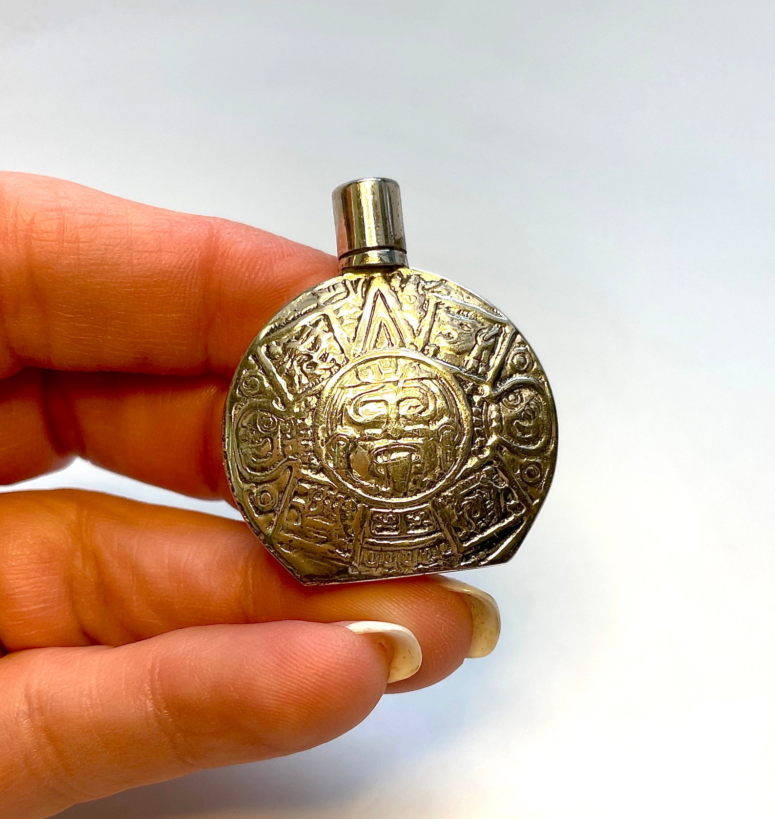 Vintage Mayan Aztec Calendar Sterling Silver Perfume Bottle - Etsy