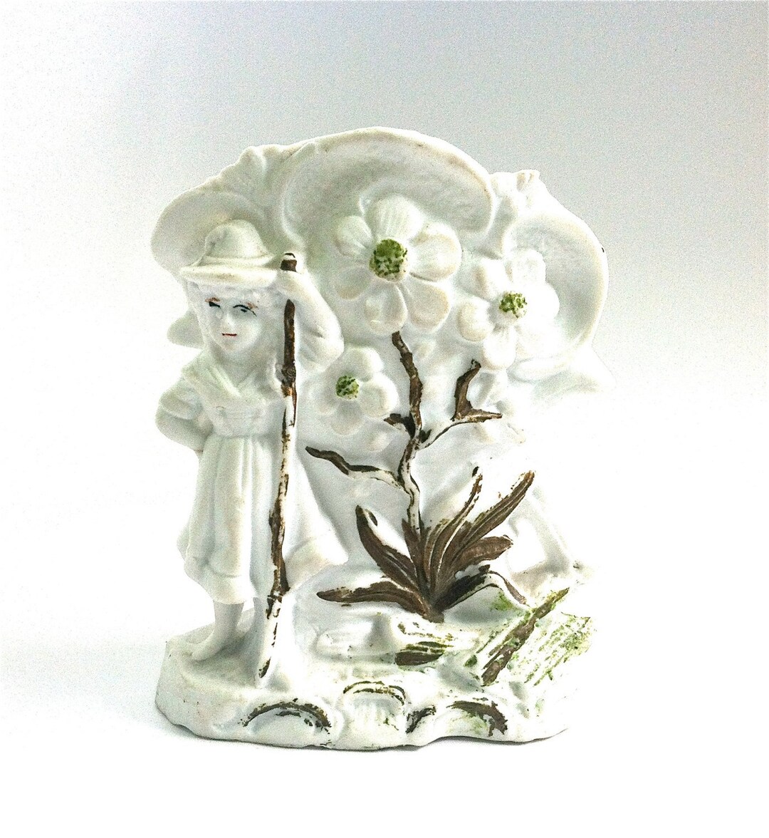 Victorian Fairing Vase, German, Bisque, Fairing, Vase, Dogwood, Girl ...