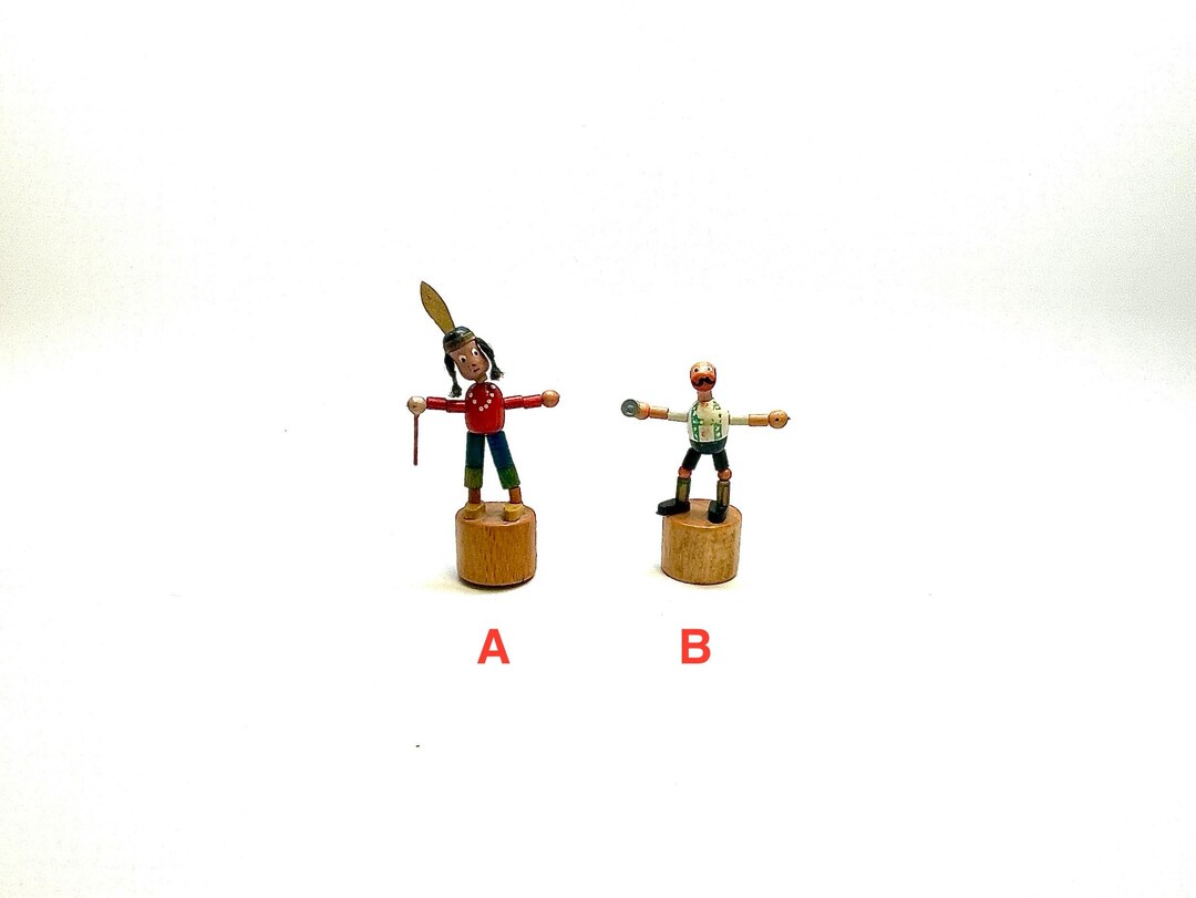 Vintage Push Puppets, Indian, German Man With Beer, Wooden, Toy ...