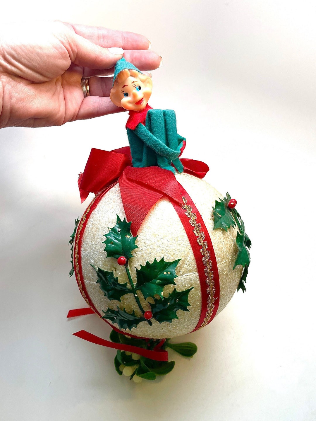 Vintage 50's-60’s Knee Hugger Elf Pixie on Mistletoe and Holly Ball ...