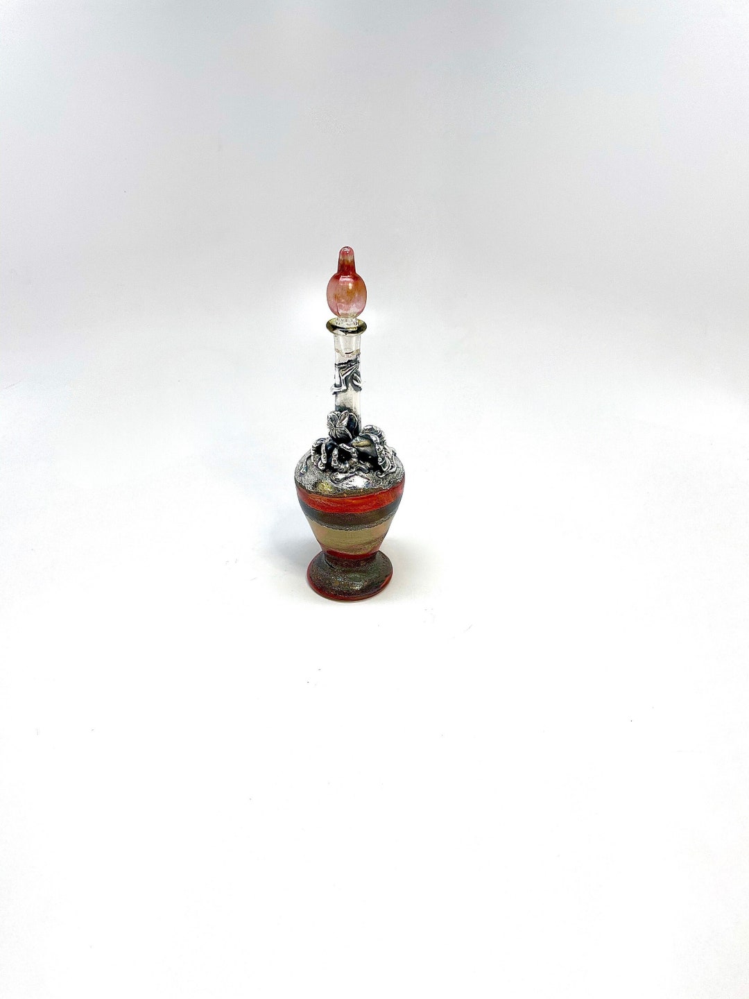 King Solomon Antique Perfume Bottle, Sterling Silver Overlay, Repoussé ...
