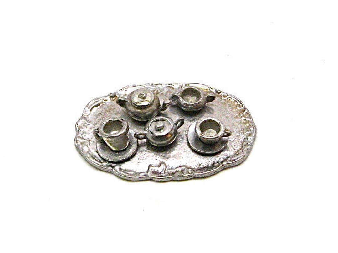 Vintage Shackman Dollhouse Childs Tea Set, Silver Metal, Miniature ...
