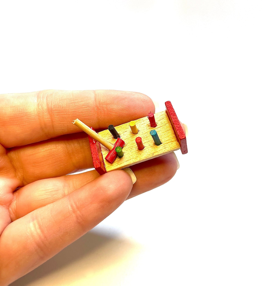Dollhouse Wooden Peg Toy With Hammer, Toy, Miniature, Nursery, Kids ...