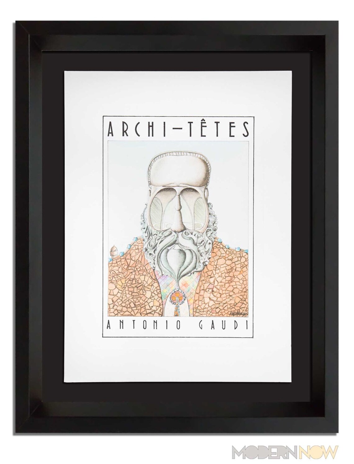 Antoni GAUDI ORIGINAL Lithograph by Louis Hellman *signed *custom Frame ...