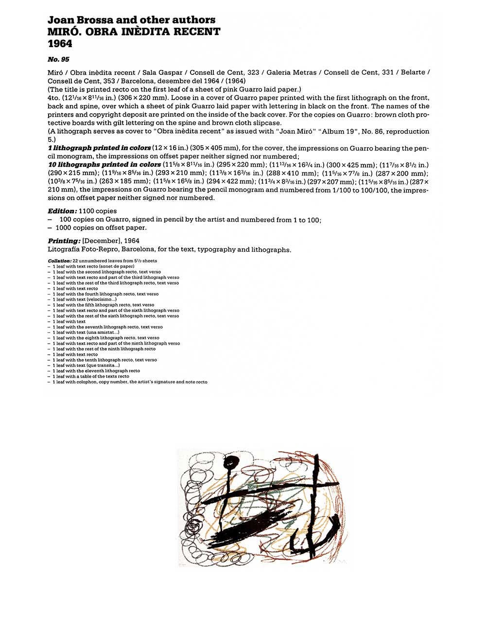 Joan MIRO Lithograph Original Ltd. Edition SIGN W/catalog Ref. C95 W ...