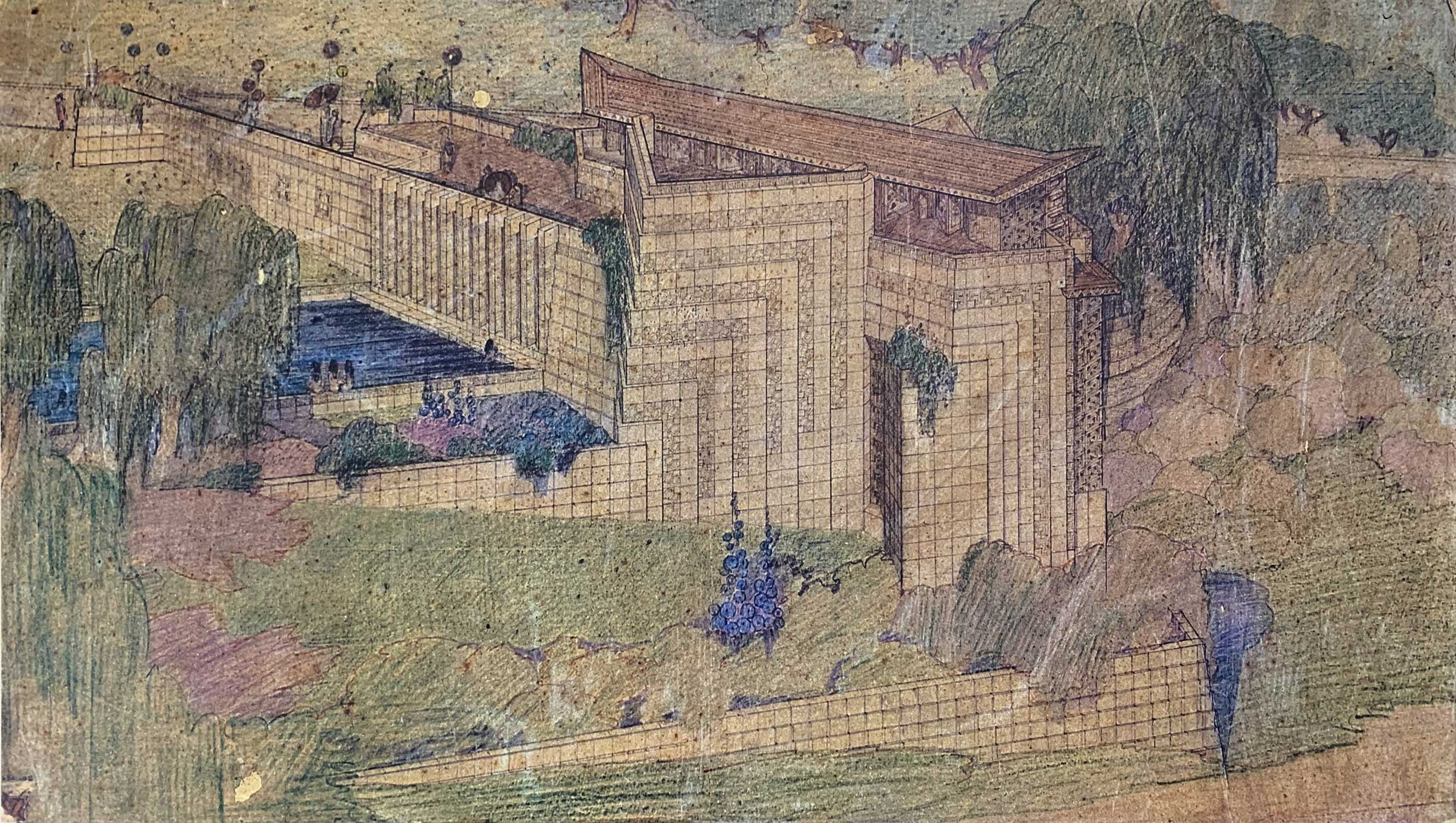 Frank Lloyd WRIGHT Lithograph "kindergarten for Aline Barnsdall, La ...