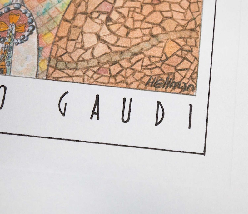 Antoni GAUDI ORIGINAL Lithograph by Louis Hellman *signed *custom Frame ...