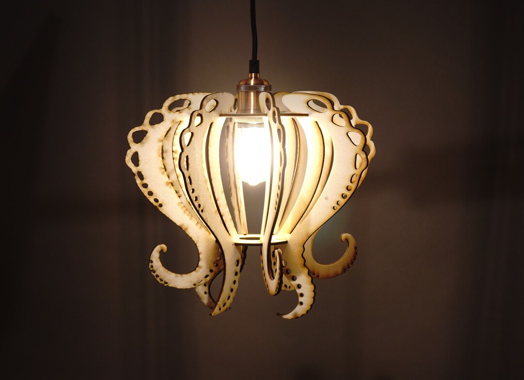 Octopus Lamp Laser Cut Template Wood Pendant Light Chandelier Lamp ...