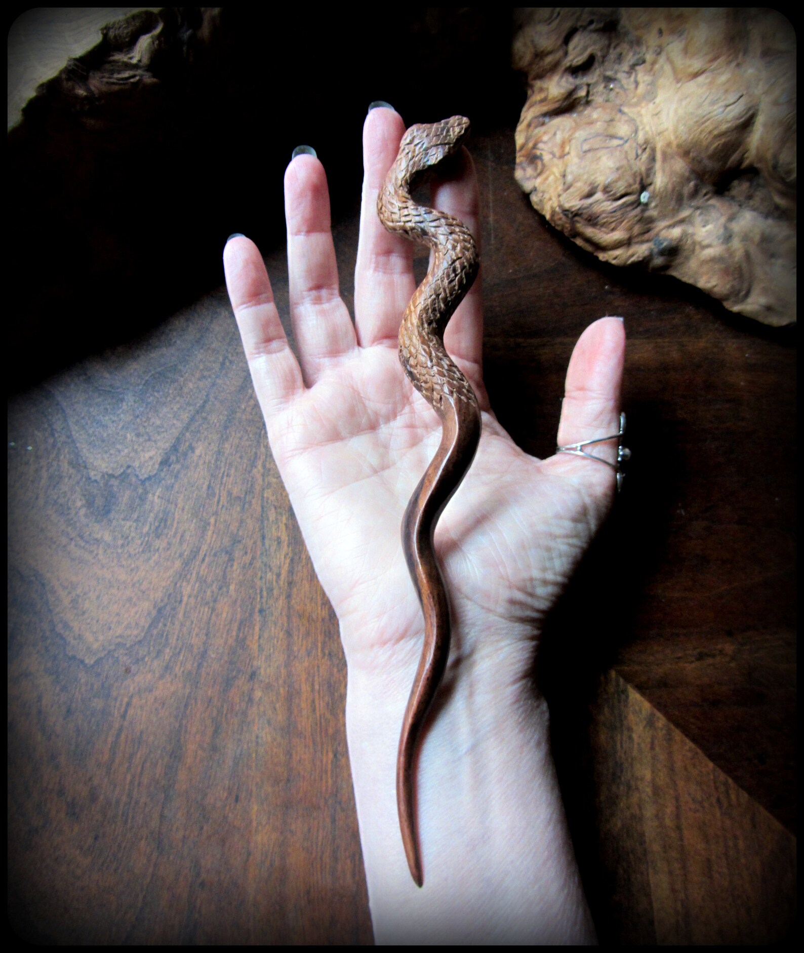Large Snake Hair Stick for Witchy Wiccan High Priestess Serpent Carved ...