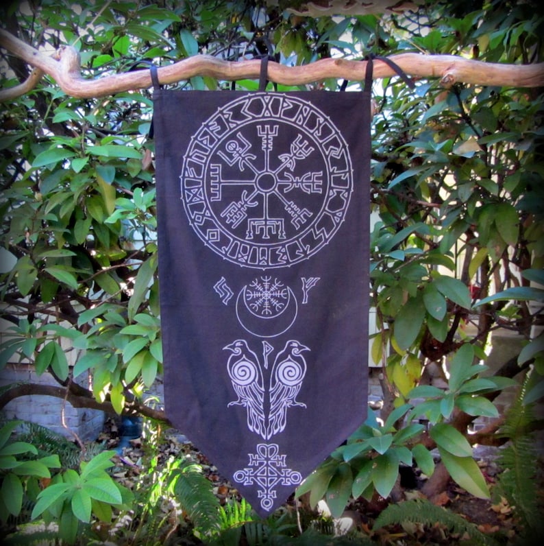 Yule Gift Vegvisir Viking Banner Runes Wall Hanging Helm of - Etsy UK