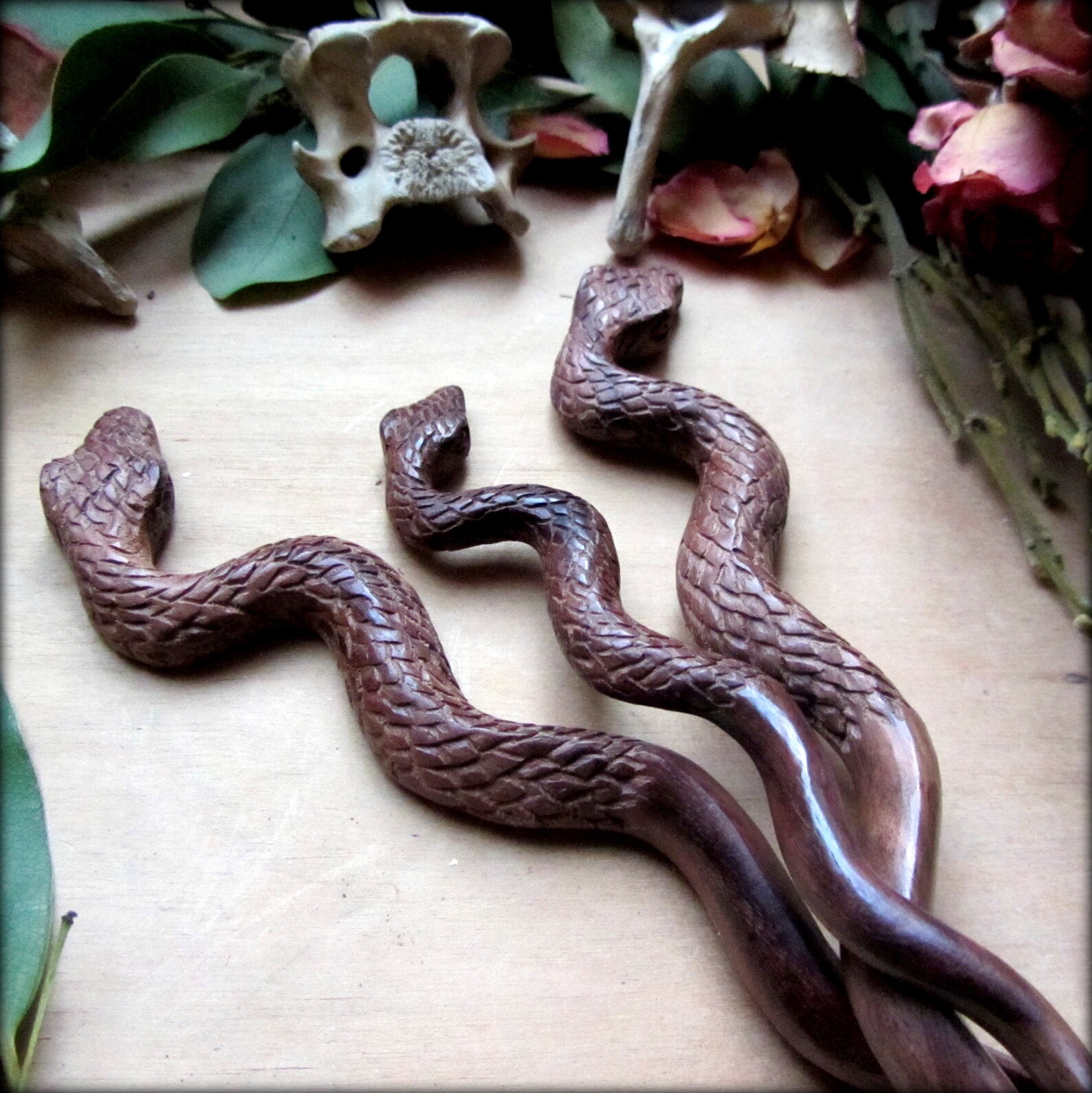 Large Snake Hair Stick for Witchy Wiccan High Priestess Serpent Carved ...
