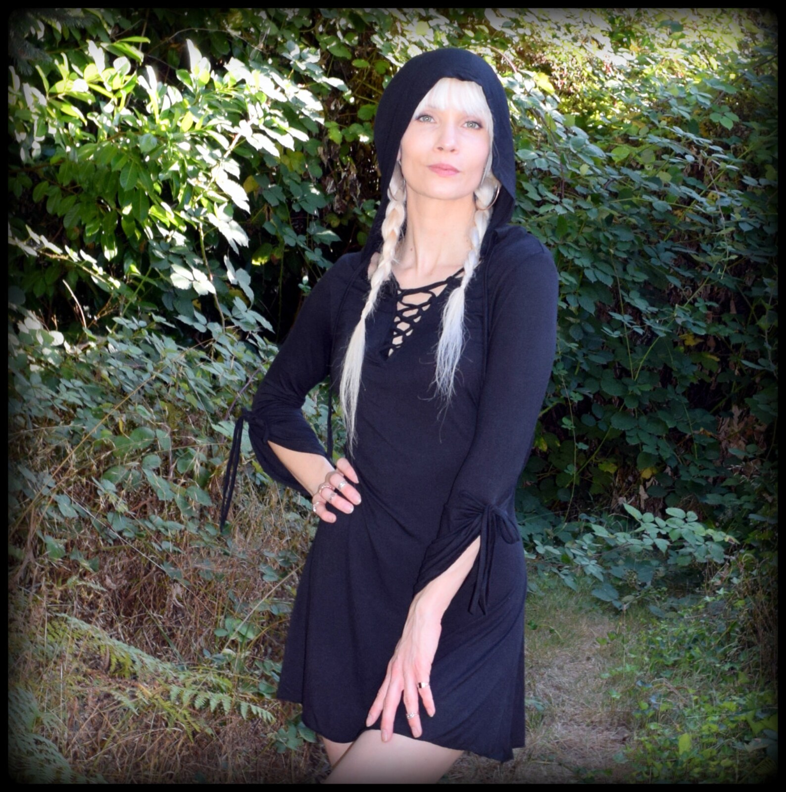 Witch Dress With Hood Witchy Black Hooded Dress Viking Tunic - Etsy