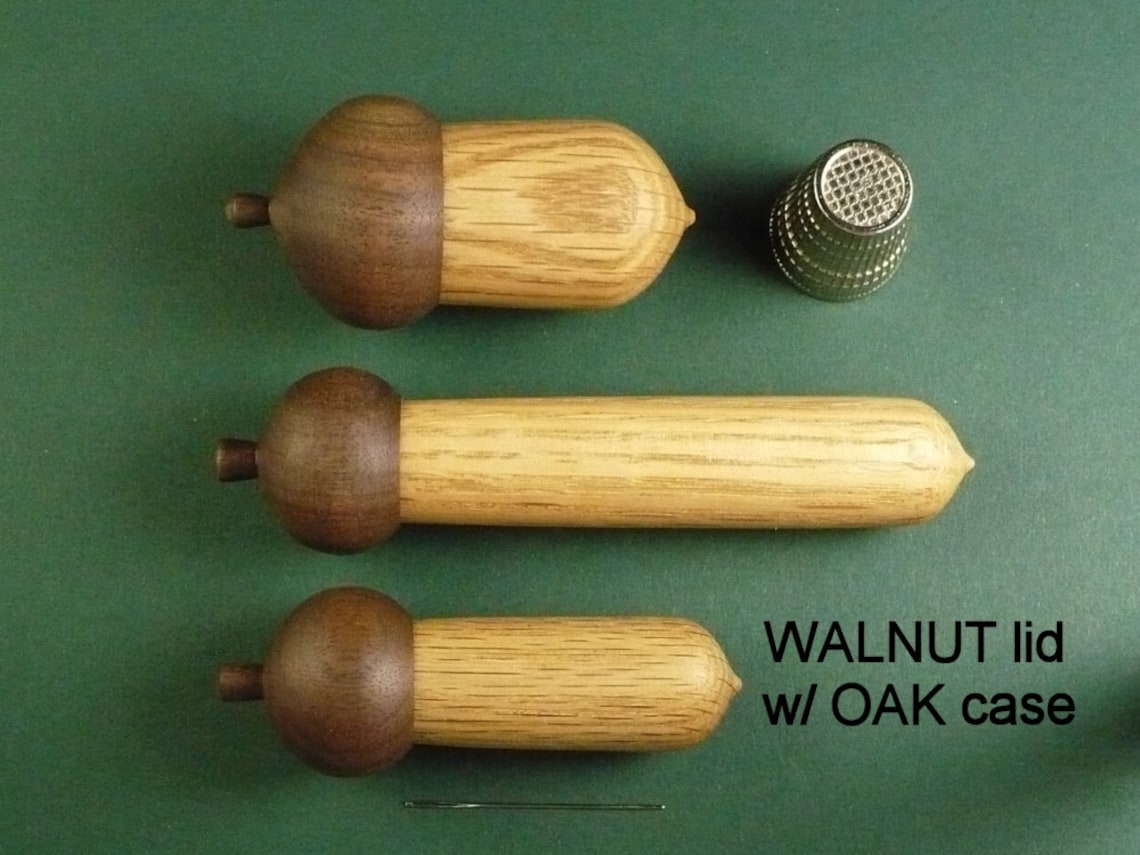 Long and Short Acorn Needle Cases and Acorn Thimble Case Set. - Etsy