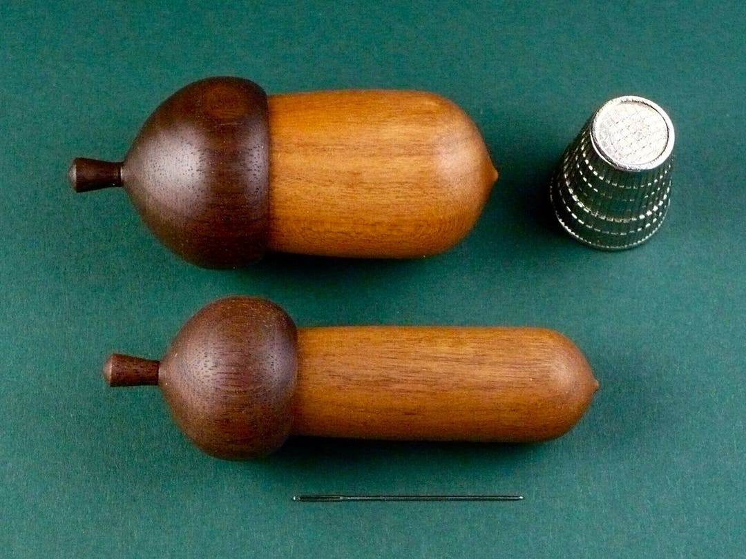 Acorn Needle Case Short and Acorn Thimble Case Set. Walnut Lid and ...