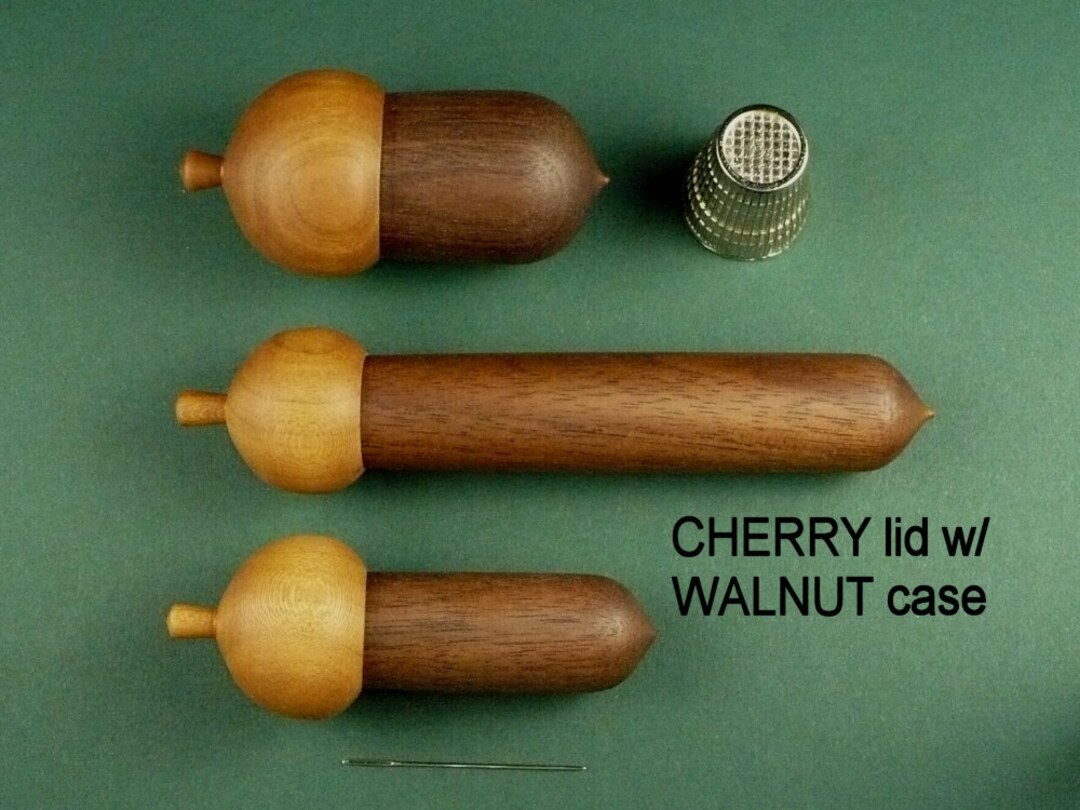 Acorn Needle Cases Long and Short + Acorn Thimble Case Set. Cherry Lid ...