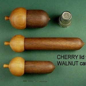 Acorn Needle Cases Long and Short + Acorn Thimble Case Set. Cherry Lid ...